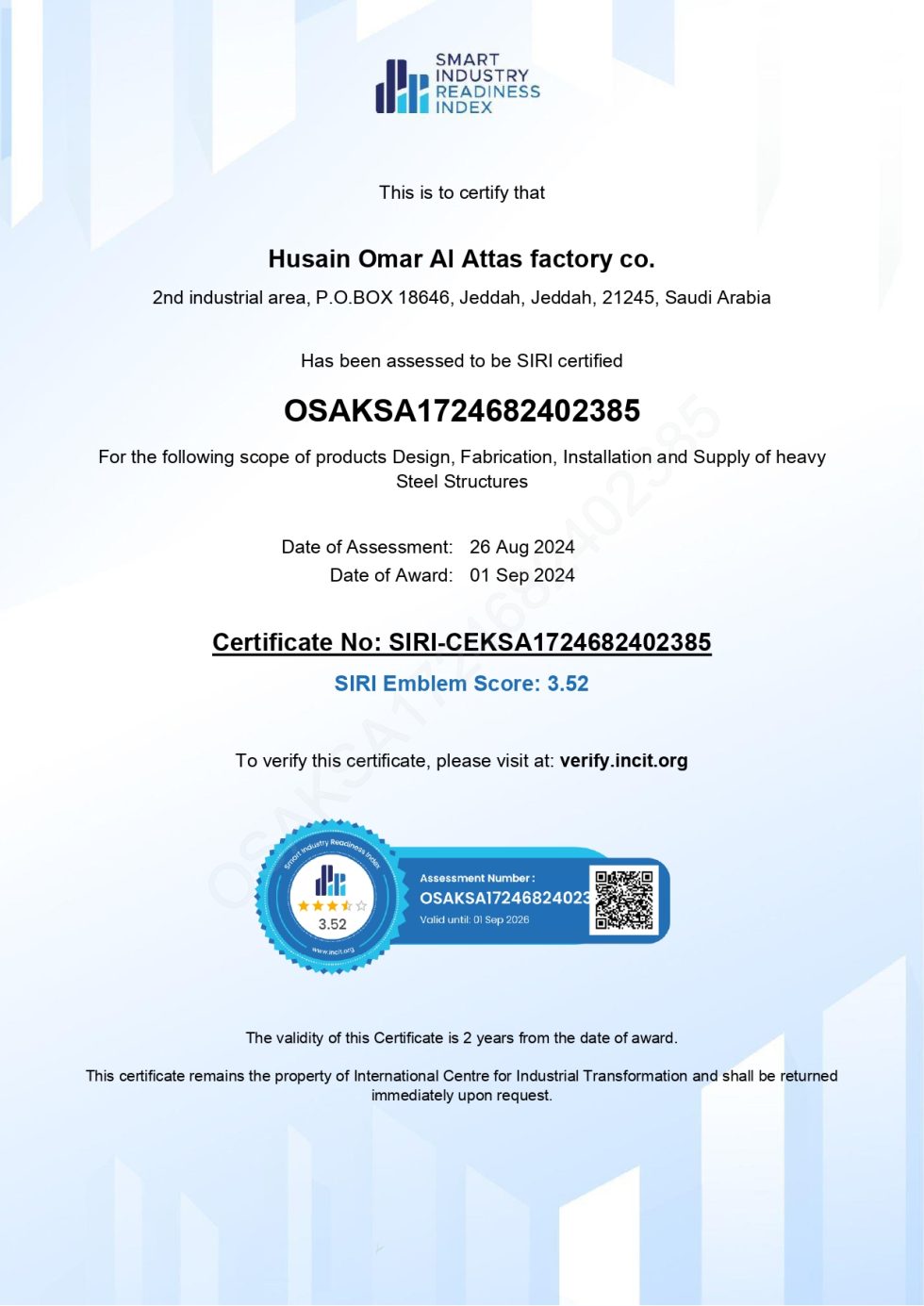 Certification - AFCO STEEL